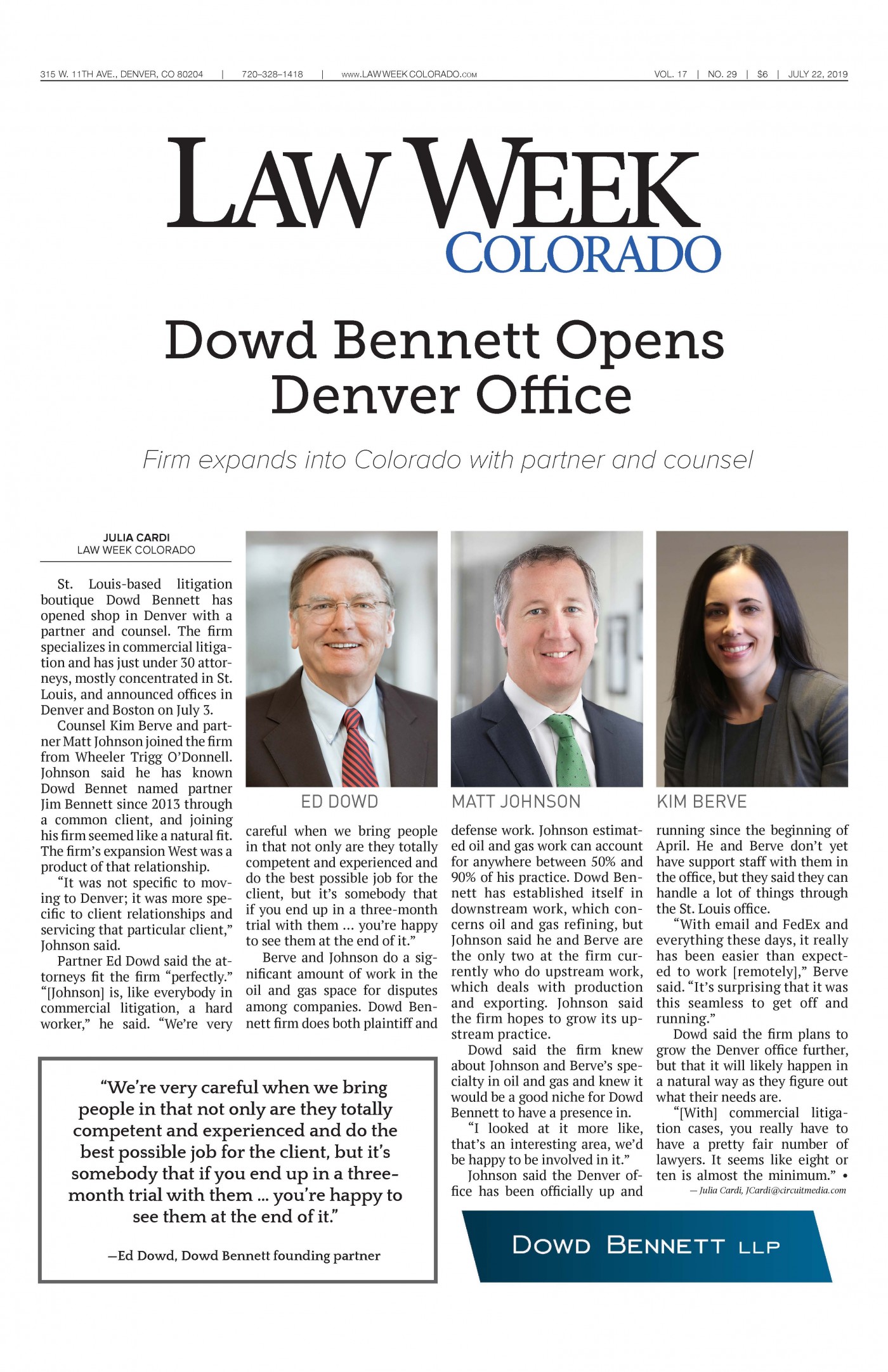 From Law Week Colorado: Dowd Bennett Opens Denver Office - Dowd Bennett